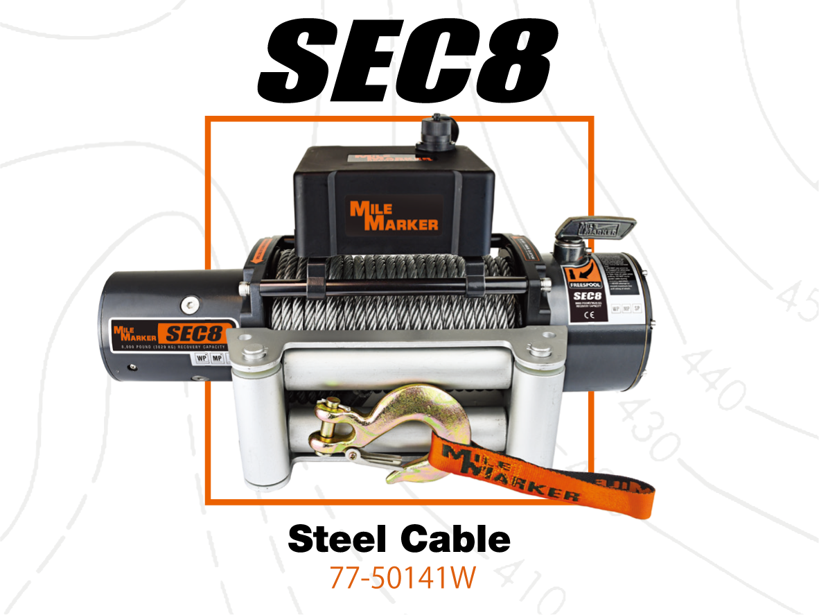 マイルマーカー 12ボルト 電動ウィンチ SEC8 (能力3.6t ワイヤーロープ) | さだちゃんSHOP